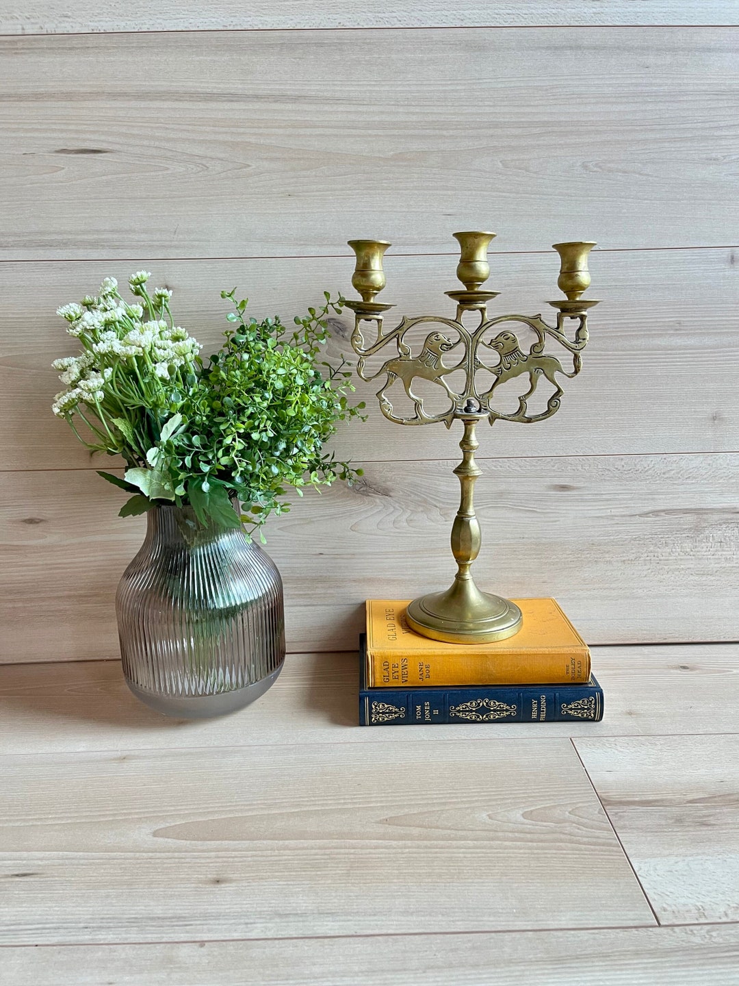Vintage Brass Candelabra, Lion of Judah Israel Candlestick Holder ...