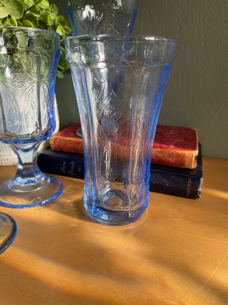 Vintage Blue Depression Glass Goblets Indiana Glass Madrid Etsy