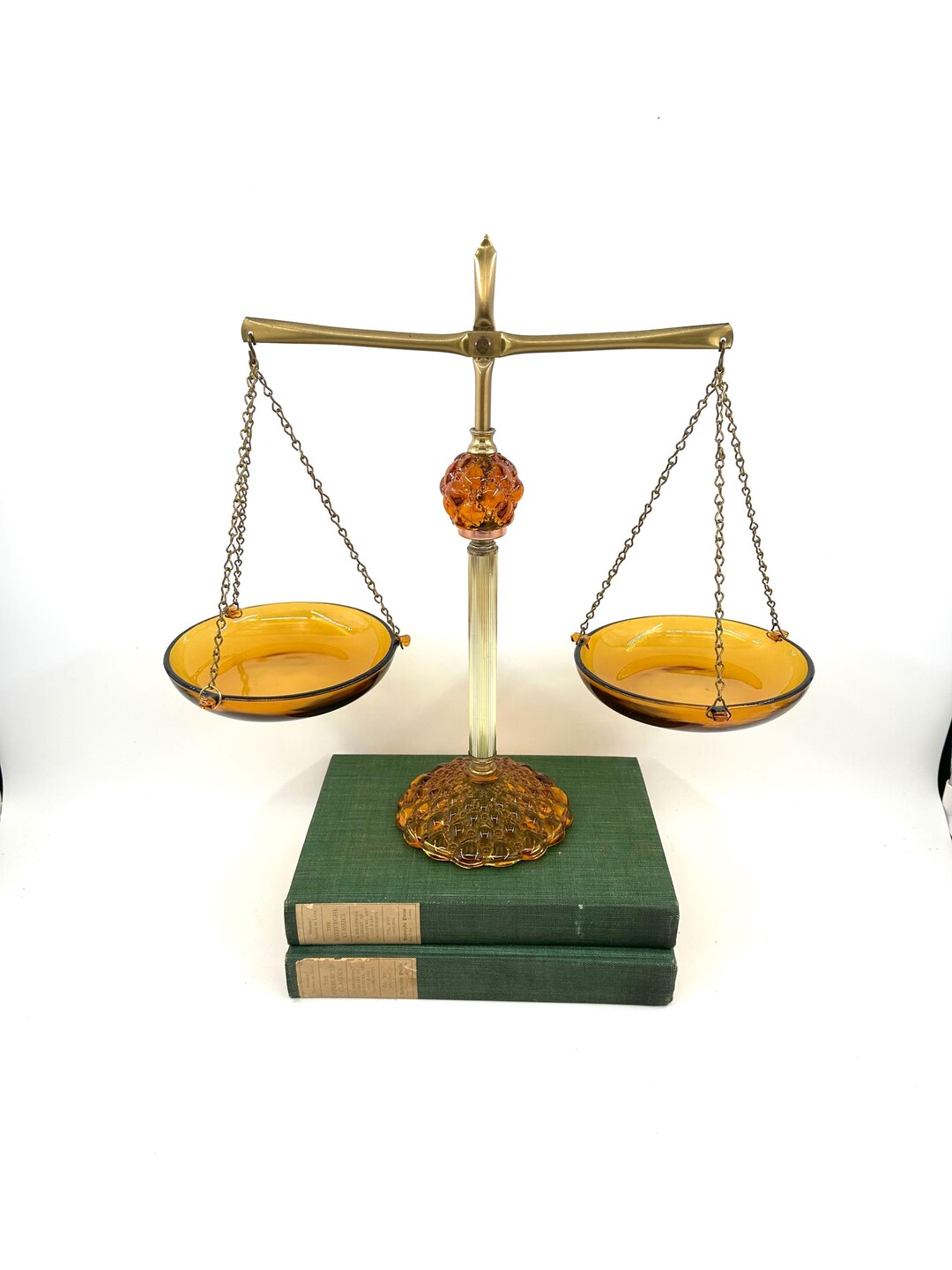 Vintage Scale | MCM Style Large Brass & Amber Glass Balance Scale - Etsy