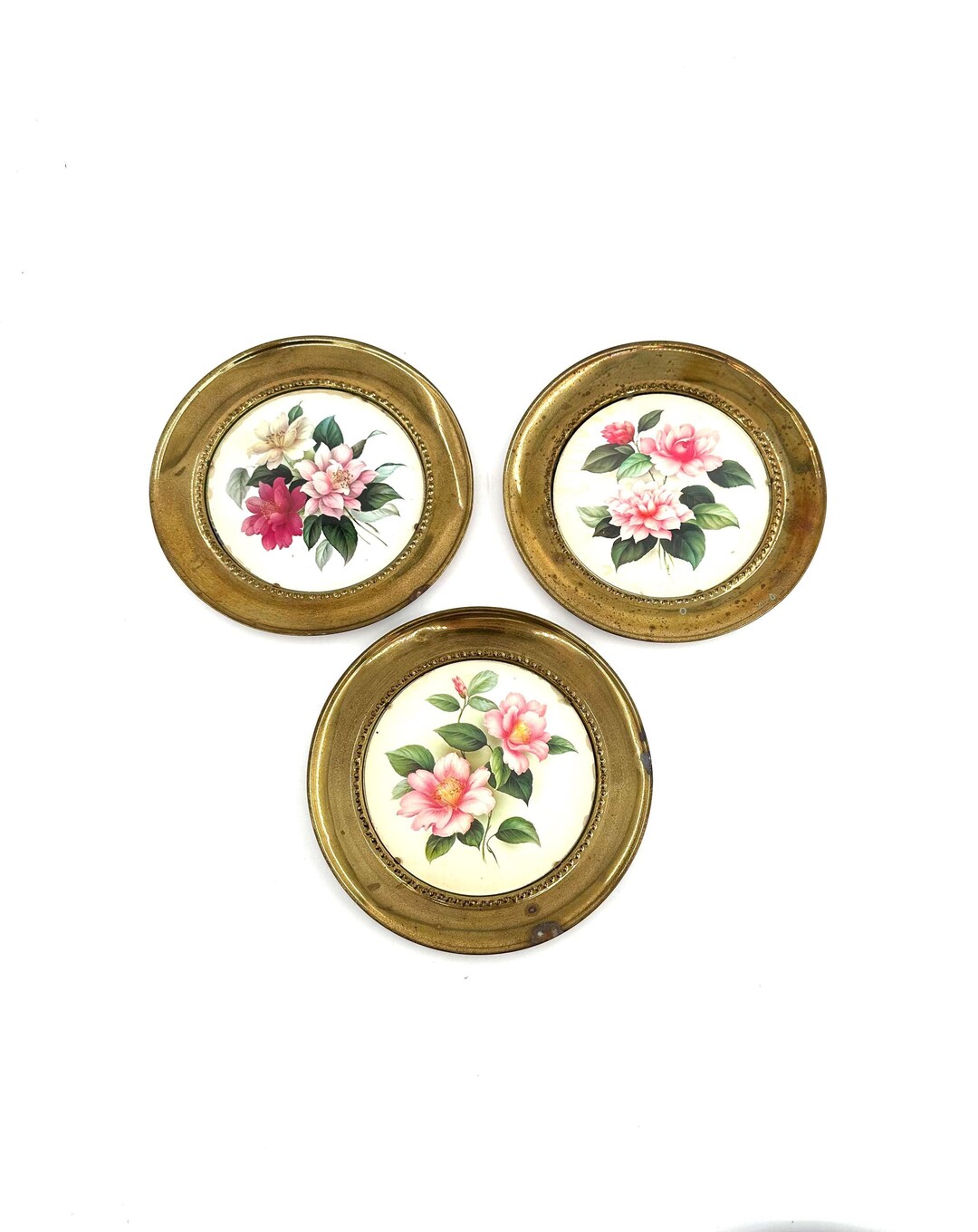 Vintage Brass Plate Set Floral Wall Hanging Plates - Etsy