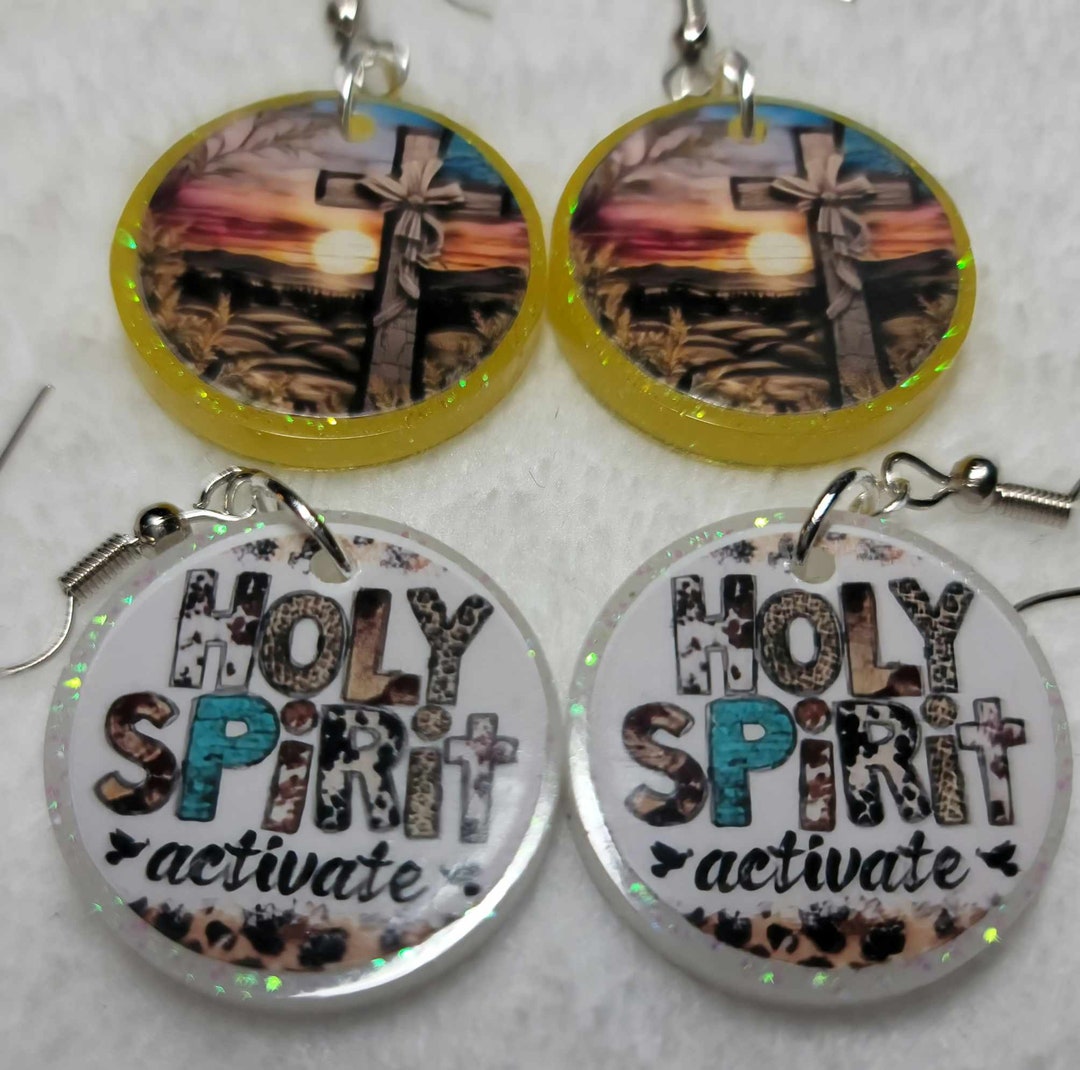 Religious Round Double Sided Dangle Earrings, Religious Earrings, Gift ...