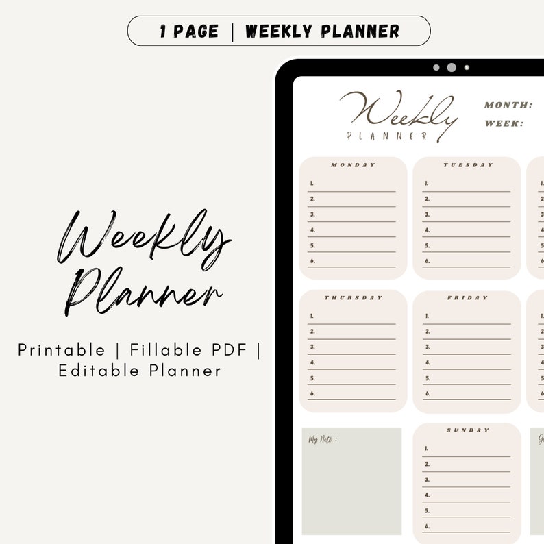 Digital Weekly Planner, Instant Download, Weekly to Do List, Printable ...