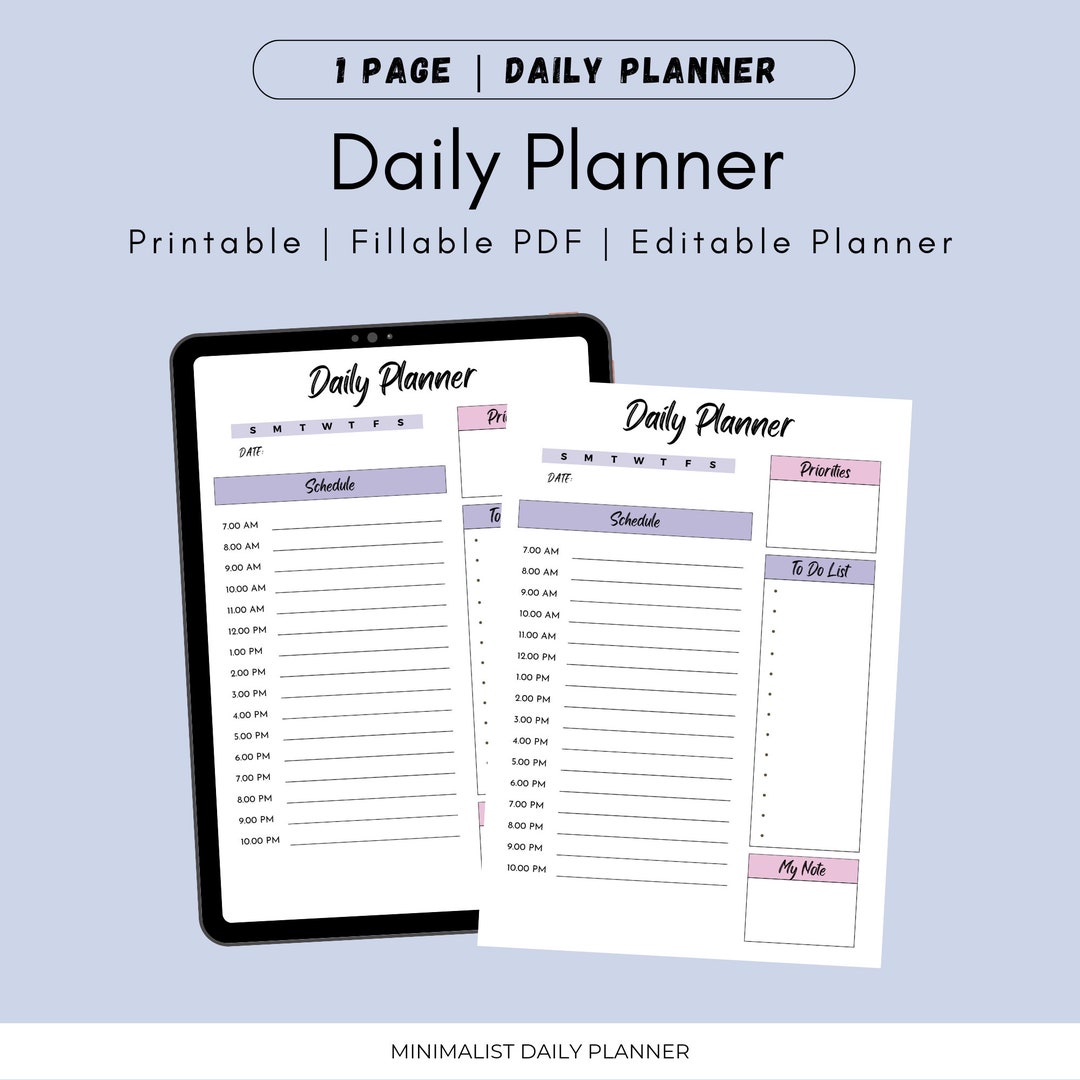 Daily Planner Printable, Minimalist Daily Planner, Instant Download ...