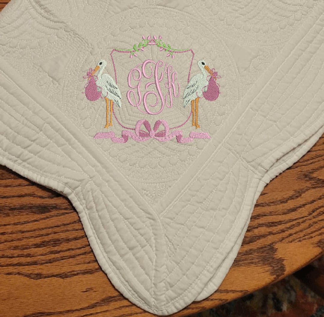 Stork Design Frame With Monogram Embroidered Baby Quilt - Etsy