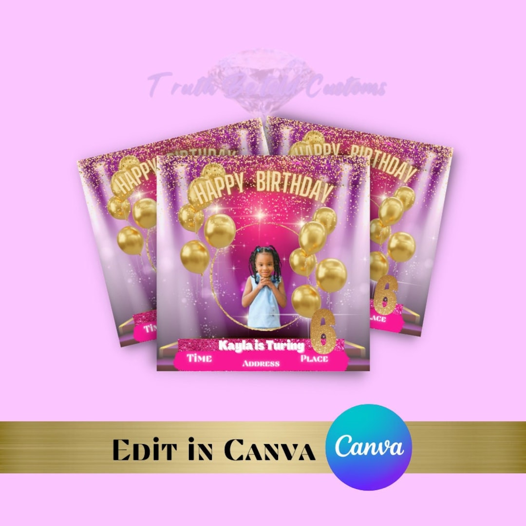 Editable Pink and Gold Birthday Flyer Digital Invitation, Printable - Etsy