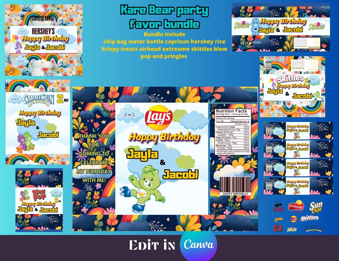 Kare Bear Party Favor Package Digital Template - Etsy
