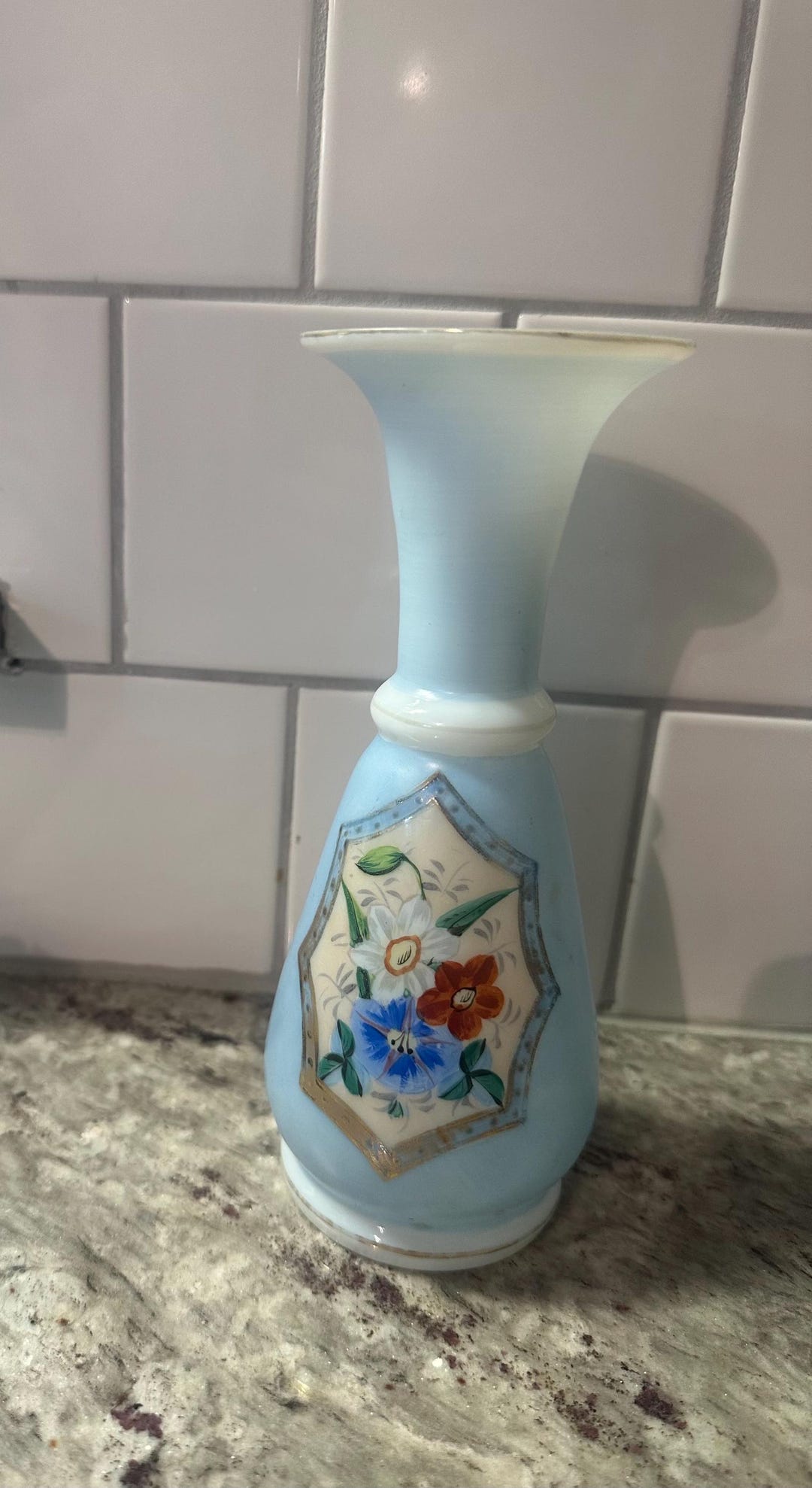 Antique Bristol Glass Hand Painted Dainty Vase 7.5” French Blue - Etsy