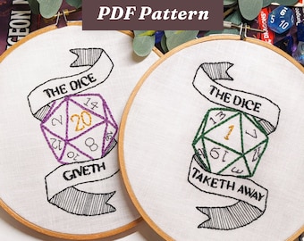 The Dice Giveth & the Dice Taketh Away Embroidery Kit Two D20 DND ...