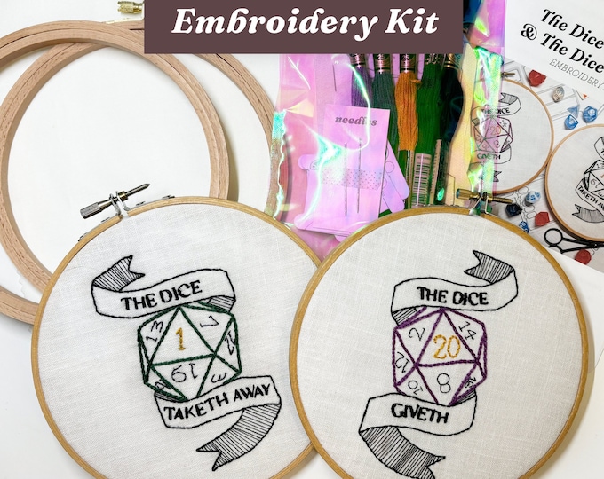 The Dice Giveth & the Dice Taketh Away Embroidery Kit Two D20 DND ...