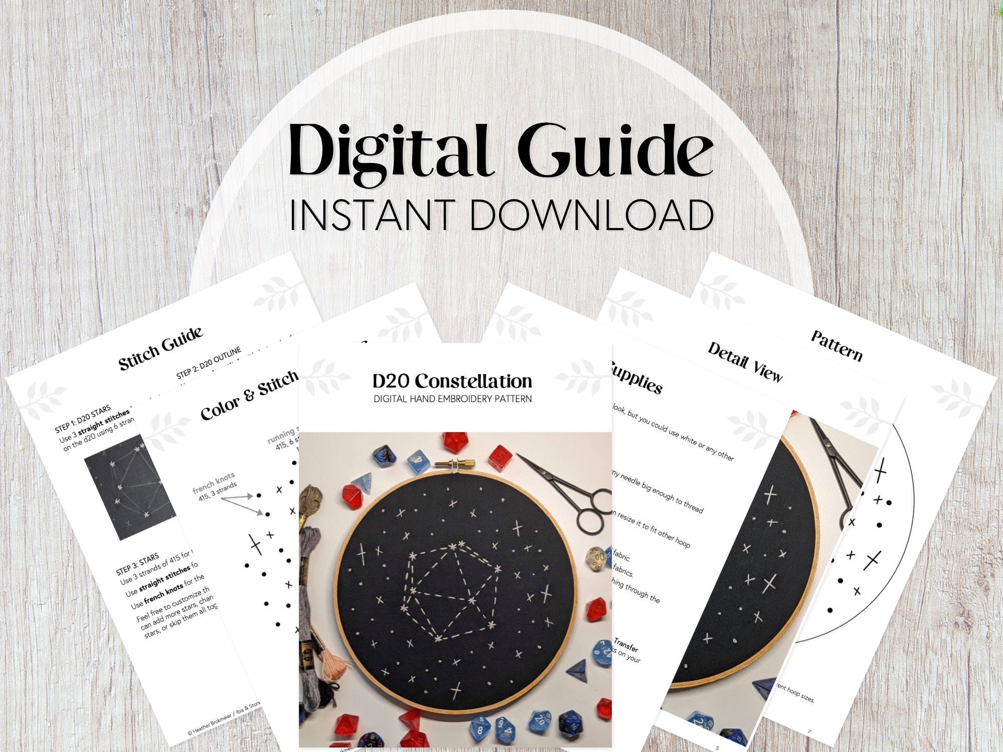 D20 Constellation DND Dice Embroidery Pattern Instant - Etsy