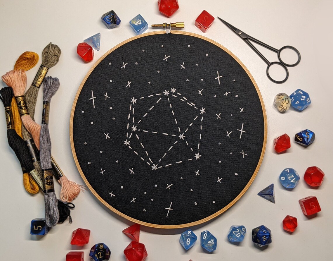 D20 Constellation DND Dice Embroidery Pattern Instant - Etsy