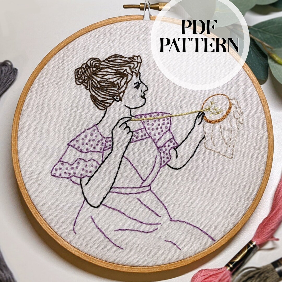 Vintage Lady Embroidering - Instant Digital Download - PDF Embroidery ...