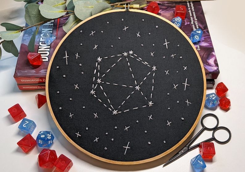 D20 Constellation DND Dice Embroidery Pattern Instant - Etsy
