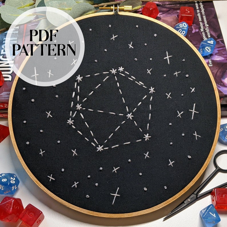 D20 Constellation DND Dice Embroidery Pattern Instant - Etsy