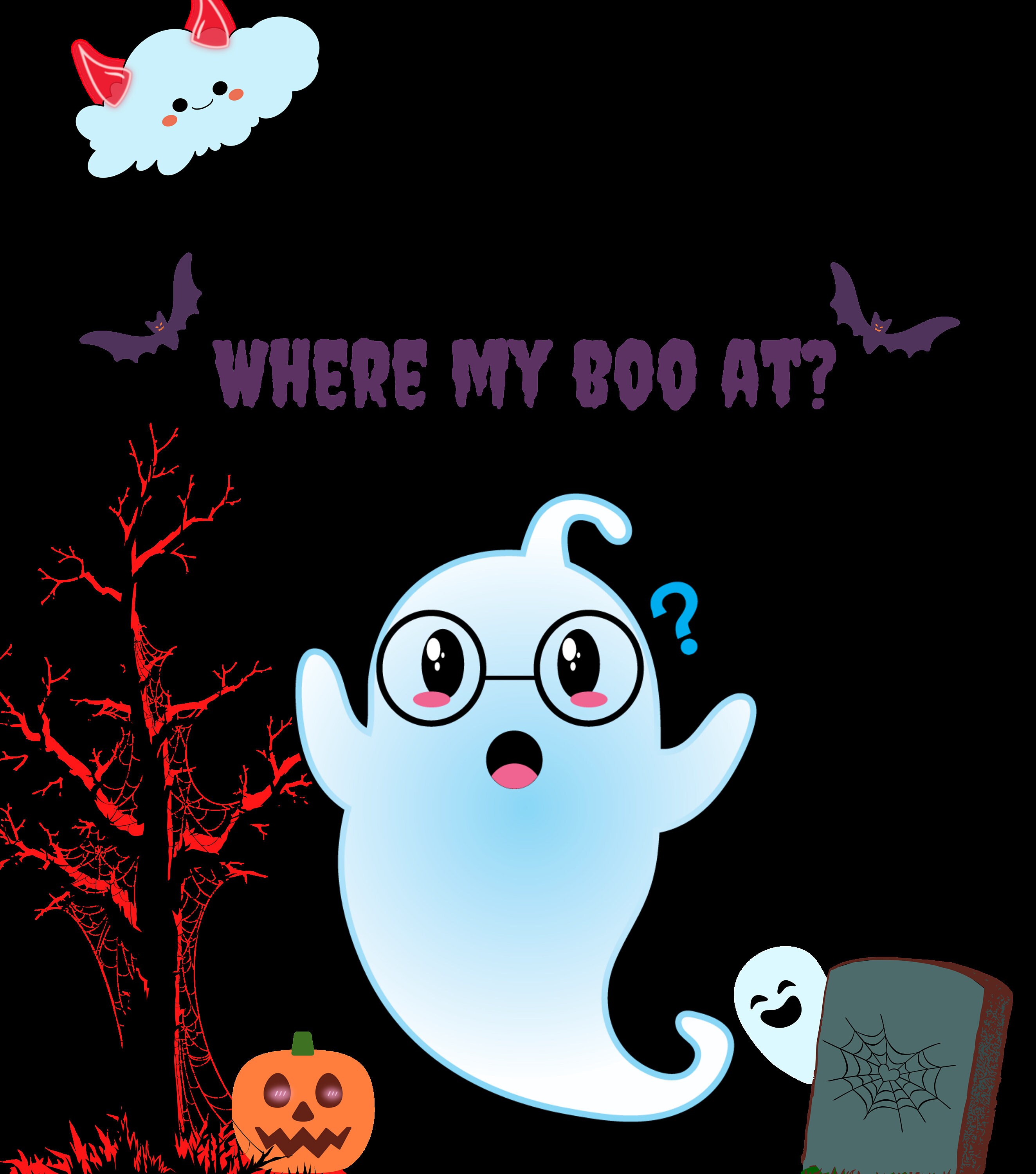Where My Boo Cute Ghost Boo Clip Art PNG, Sublimation Design Instant ...