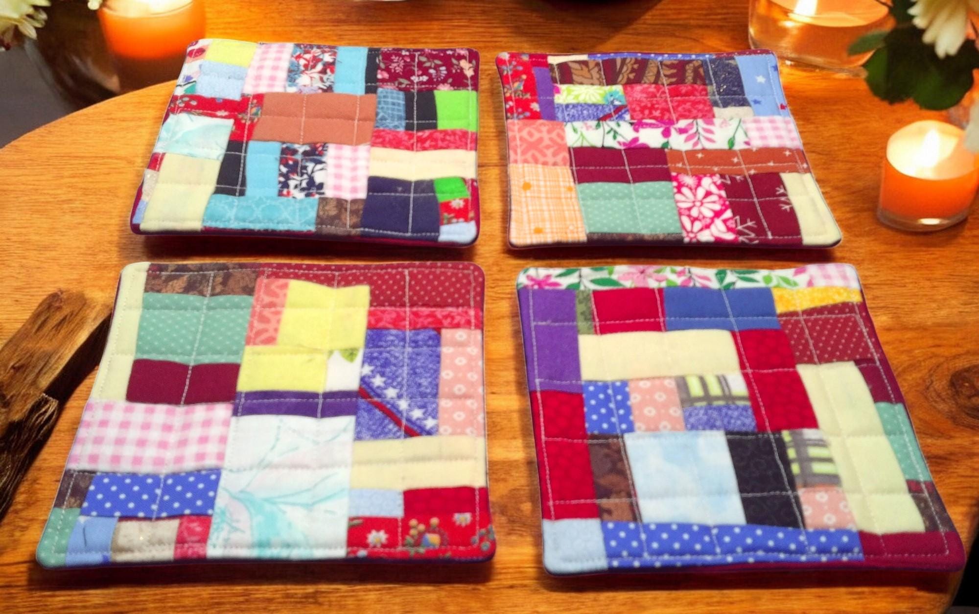 Scrappy Quilted Coasters (set of 4) - Crumb Block Farmhouse Decor - Etsy