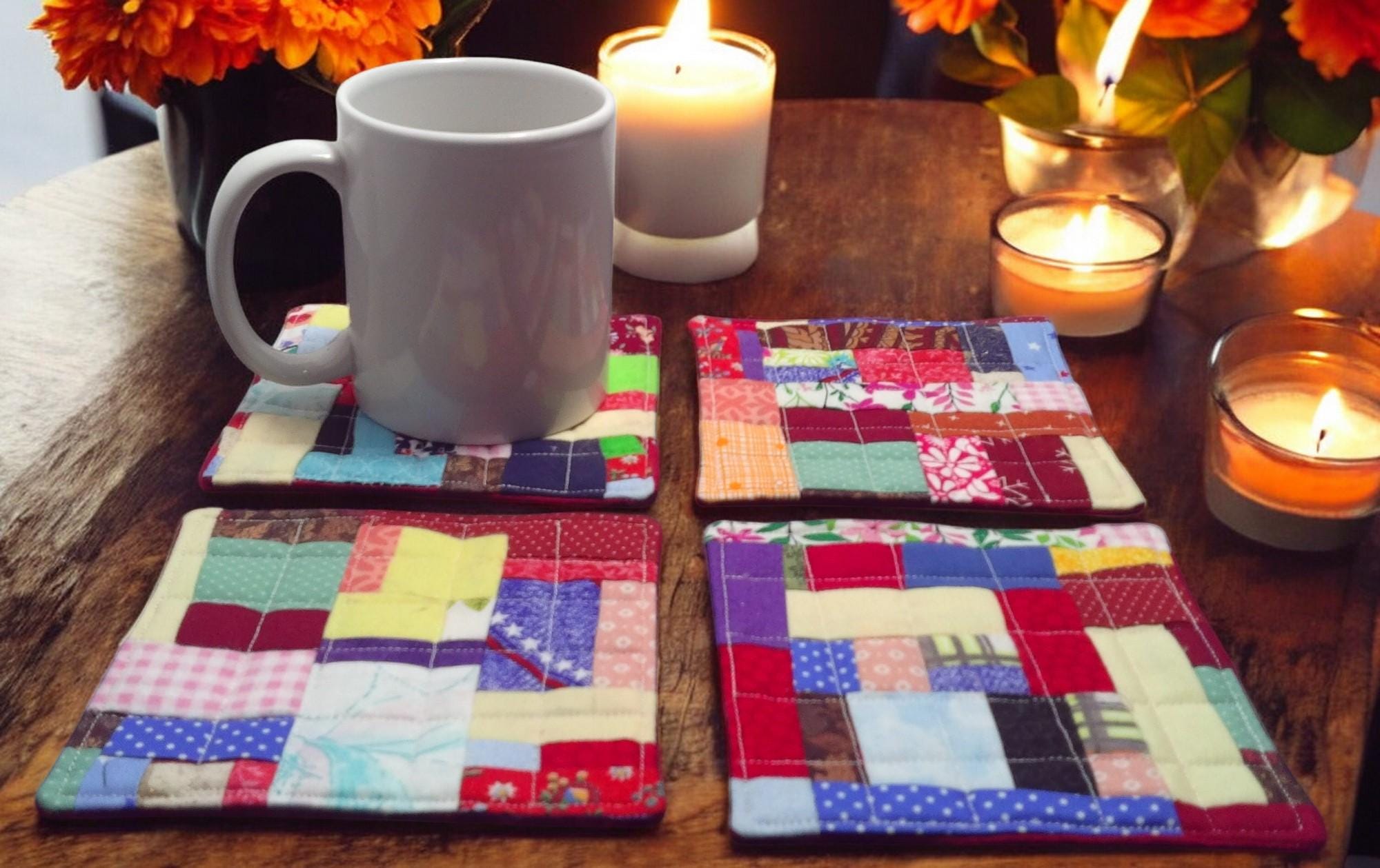 Scrappy Quilted Coasters (set of 4) - Crumb Block Farmhouse Decor - Etsy