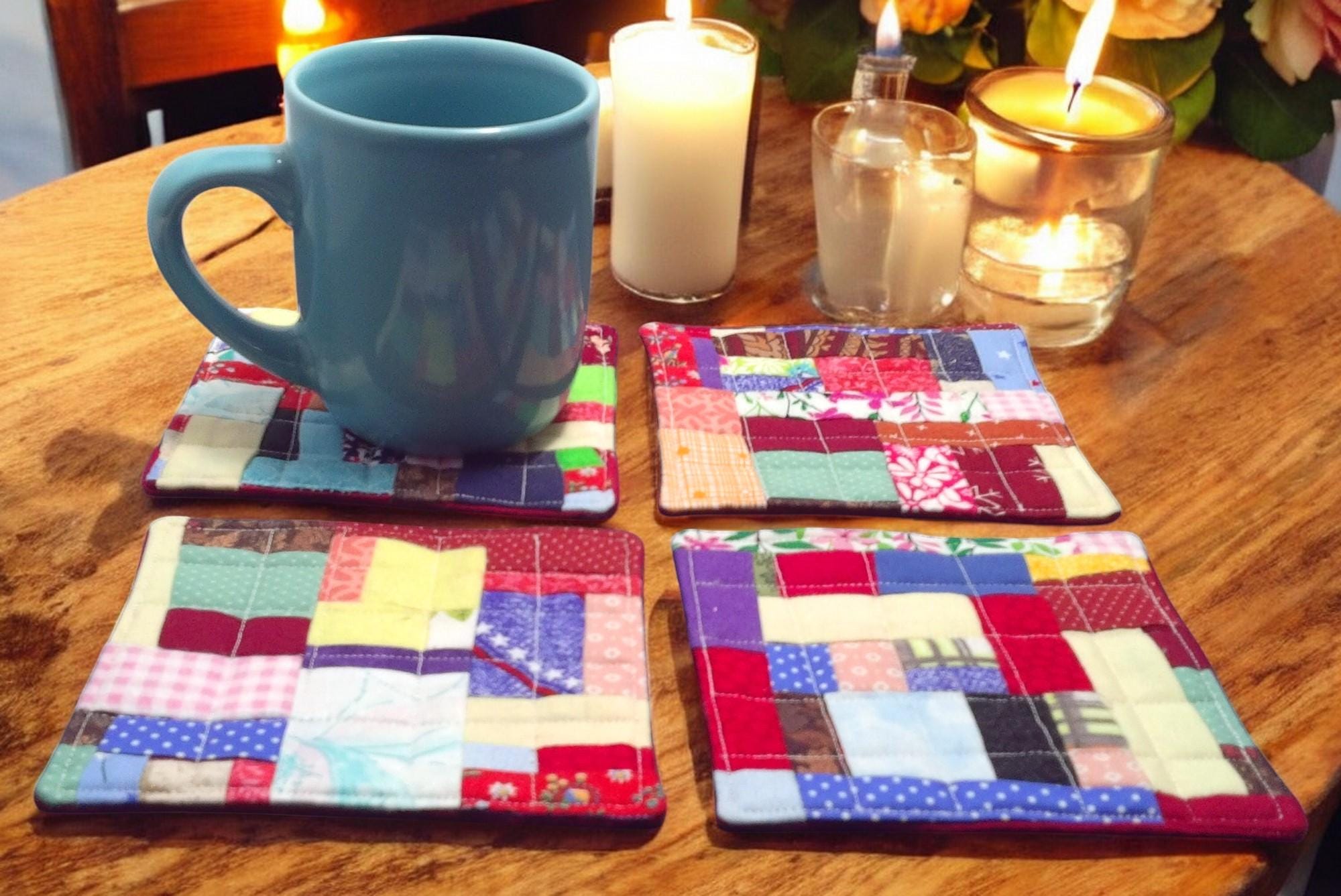 Scrappy Quilted Coasters (set of 4) - Crumb Block Farmhouse Decor - Etsy