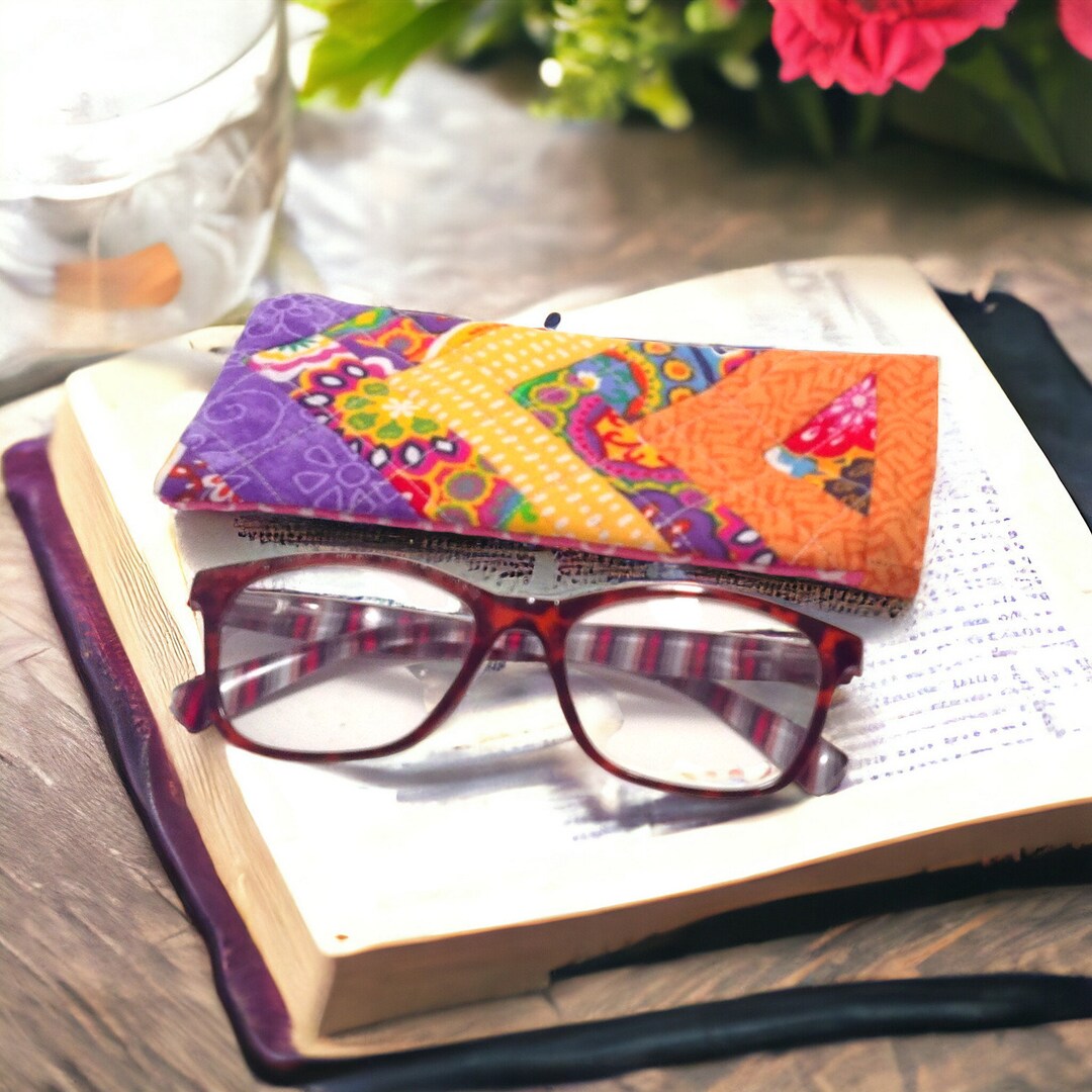 Handmade Scrappy Braided Patchwork Glasses Case Quilted Country Cottage Style Fits Most ...