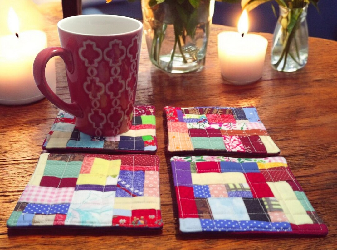 Scrappy Quilted Coasters (set of 4) - Crumb Block Farmhouse Decor - Etsy