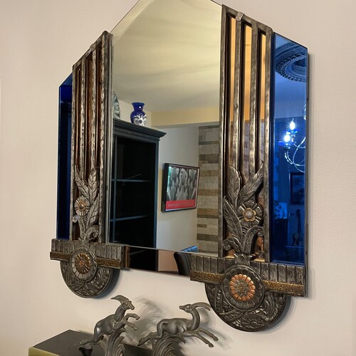 1930s Art Deco Wall Mirror With Blue Glass Vintage Antique - Etsy