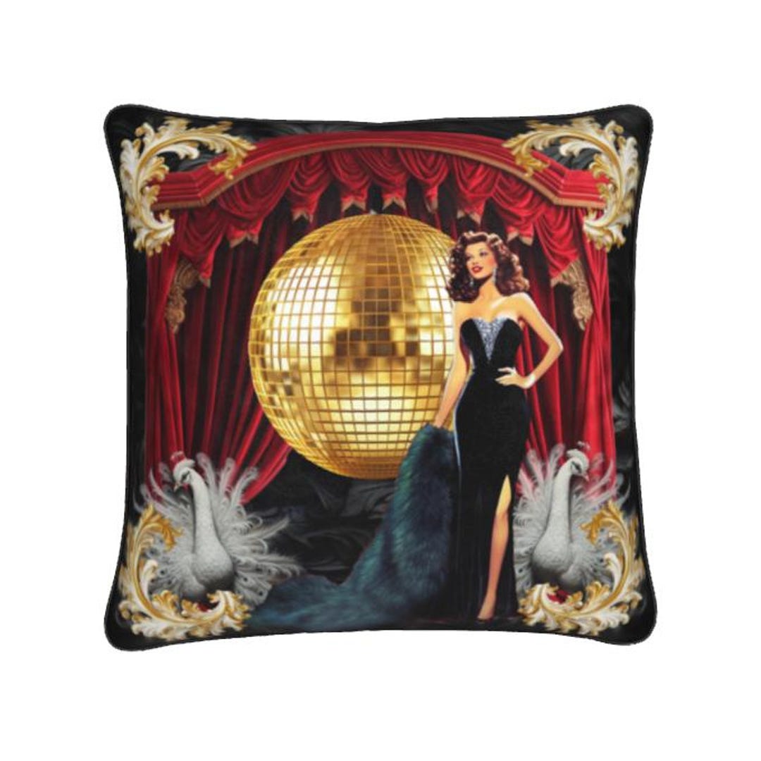 Hollywood Glamour Piped Velvet Cushion: 1950s Starlet and Disco Ball - Etsy