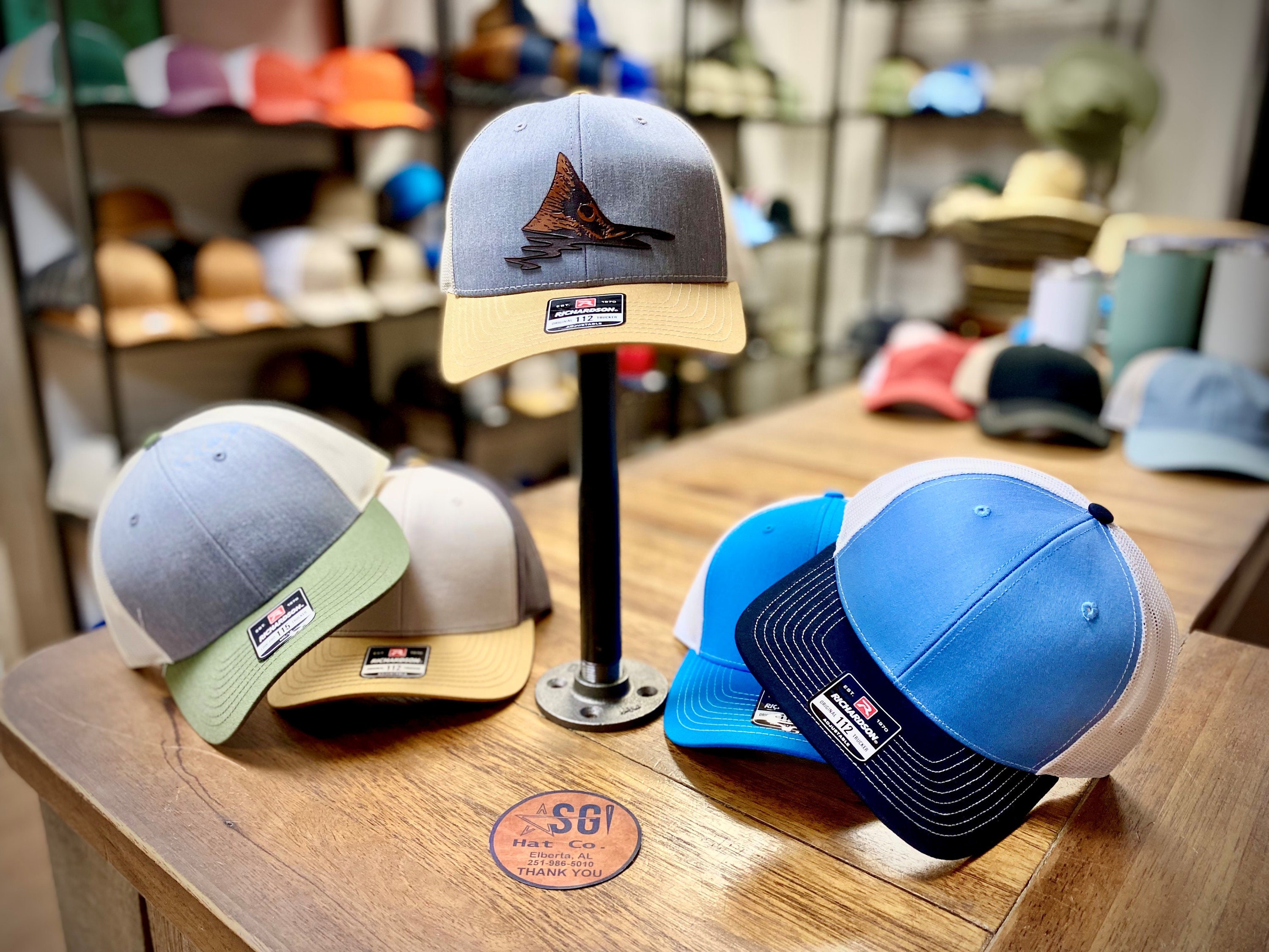 Red Fish Tail Genuine Leather Patch Hat on A, Richardson 112 Snapback ...