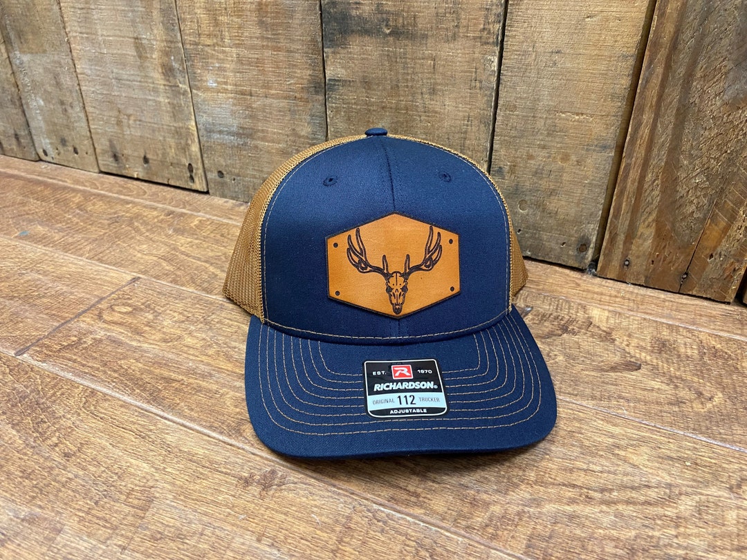 Deer Head Leather Patch Hat, Laser Engraved, Richardson 112 Snapback ...