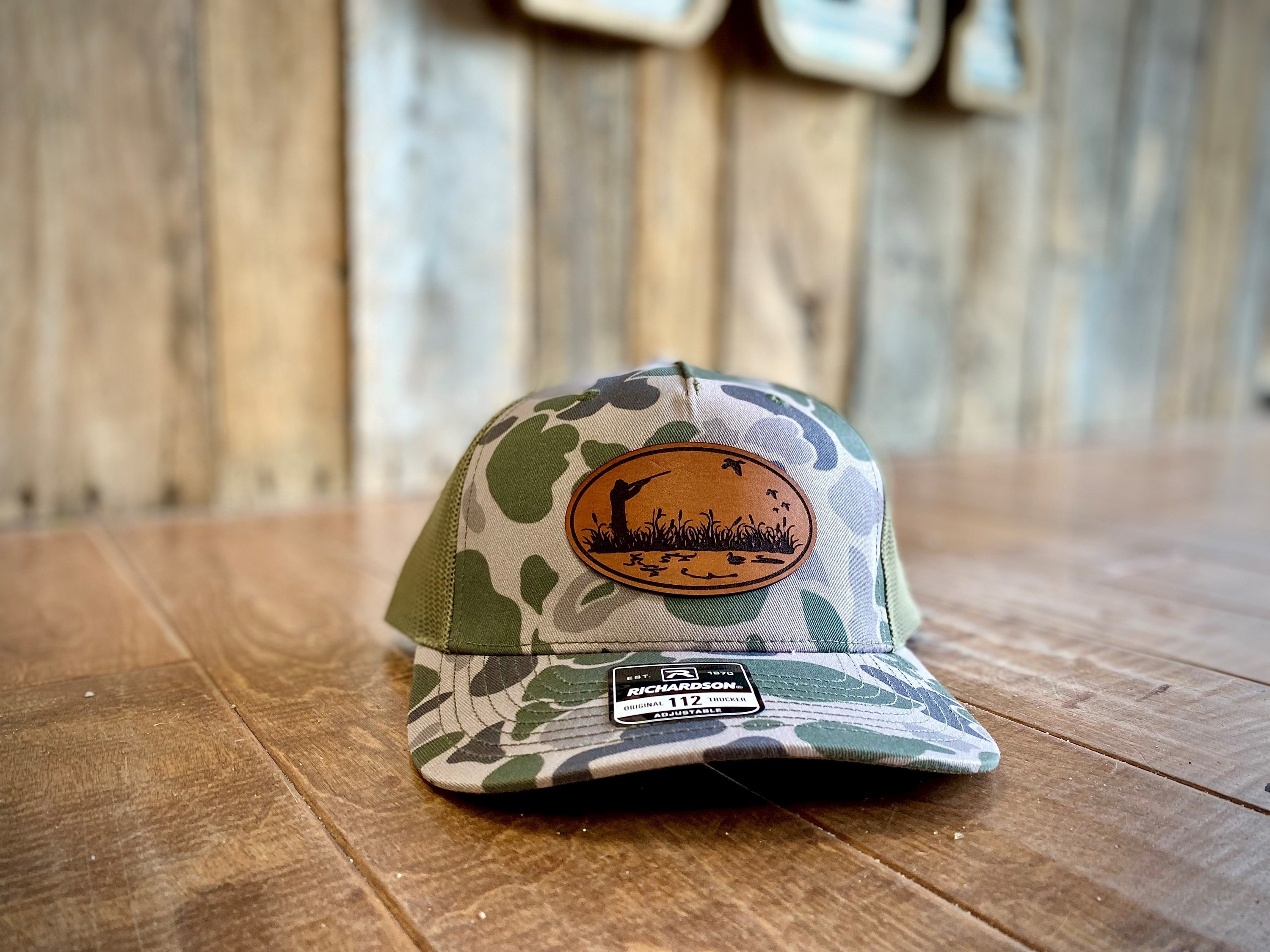 Duck Hunter Leather Patch Hat, Laser Engraved, Richardson 112 & 112PFP ...