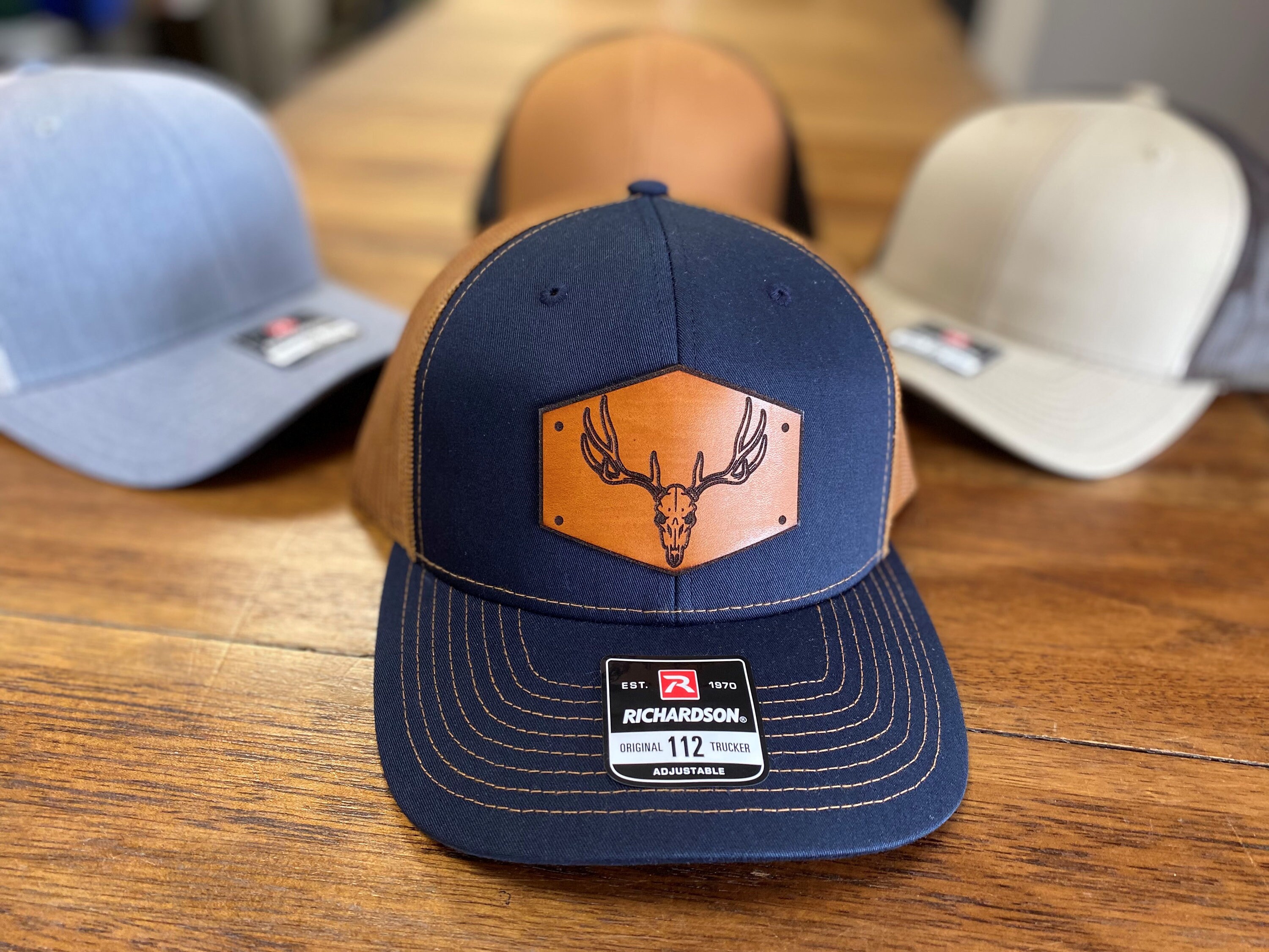 Deer Head Leather Patch Hat, Laser Engraved, Richardson 112 Snapback ...