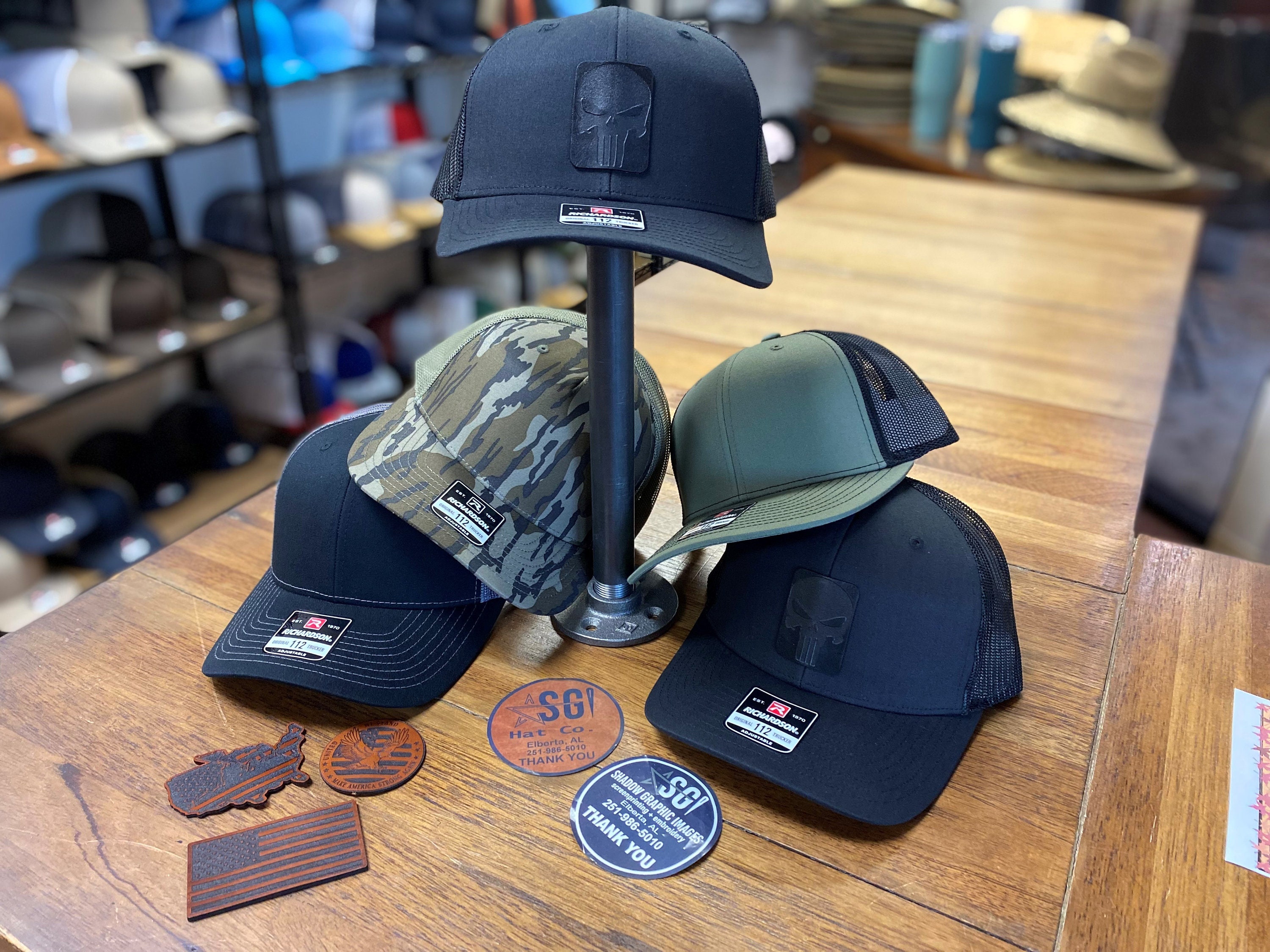 Blacked Out Punisher Leather Patch Hat on A, Richardson 112 Snapback, Trucker Hat - Etsy