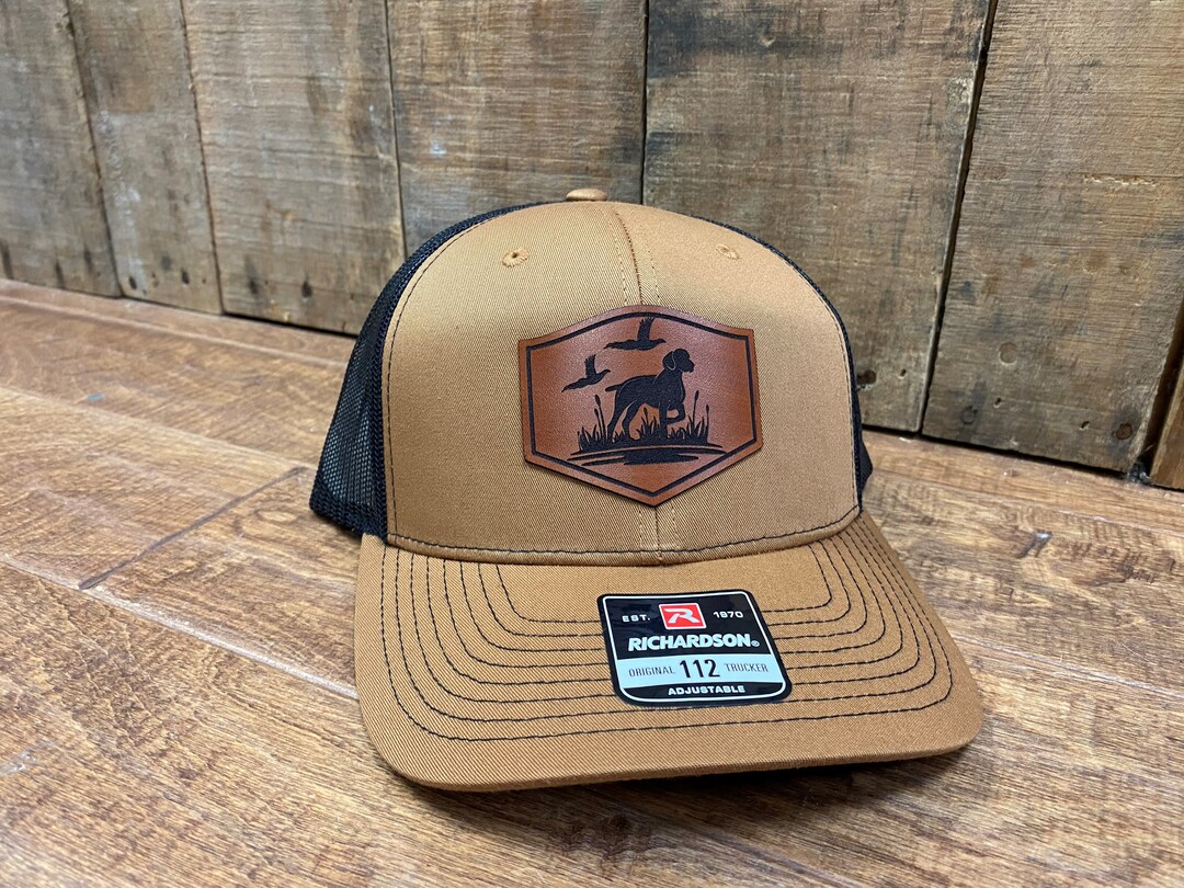Pheasant/dog Leather Patch Hat, Laser Engraved, Richardson 112 Snapback Osfm, Trucker Hat - Etsy