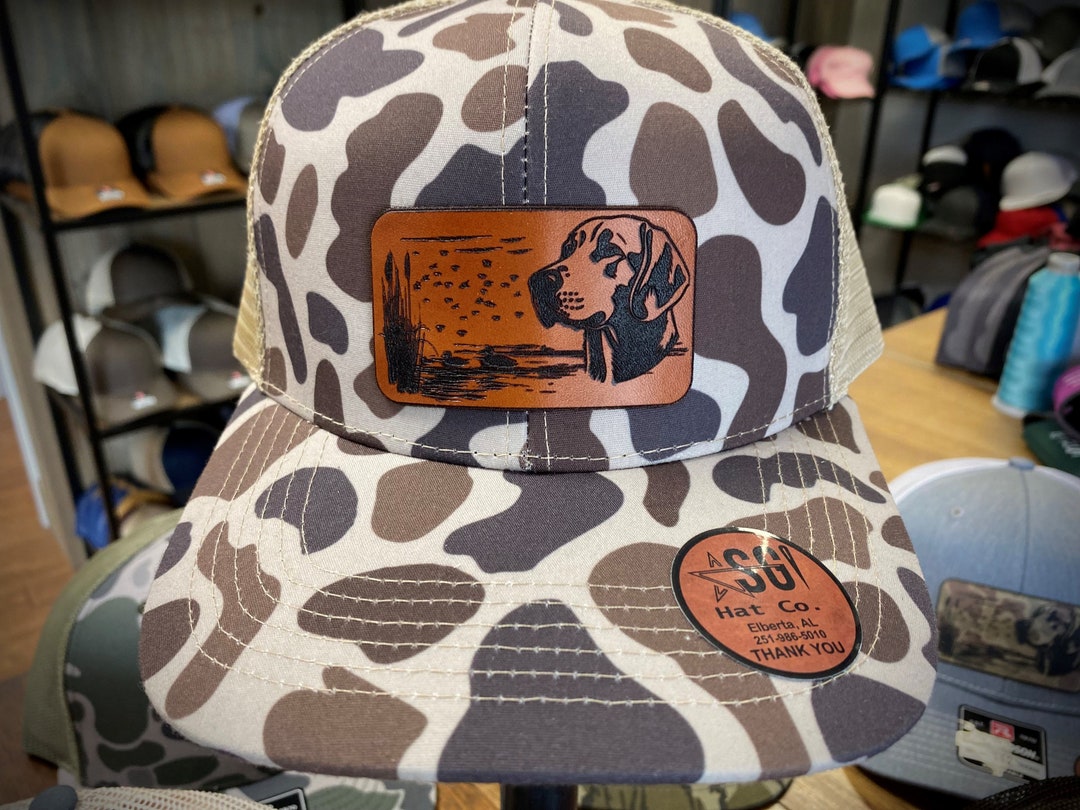 Marsh Dog Leather Patch Hat, Laser Engraved, Old Duck Camo, Richardson 112, 112PFP, 168 & Lost ...