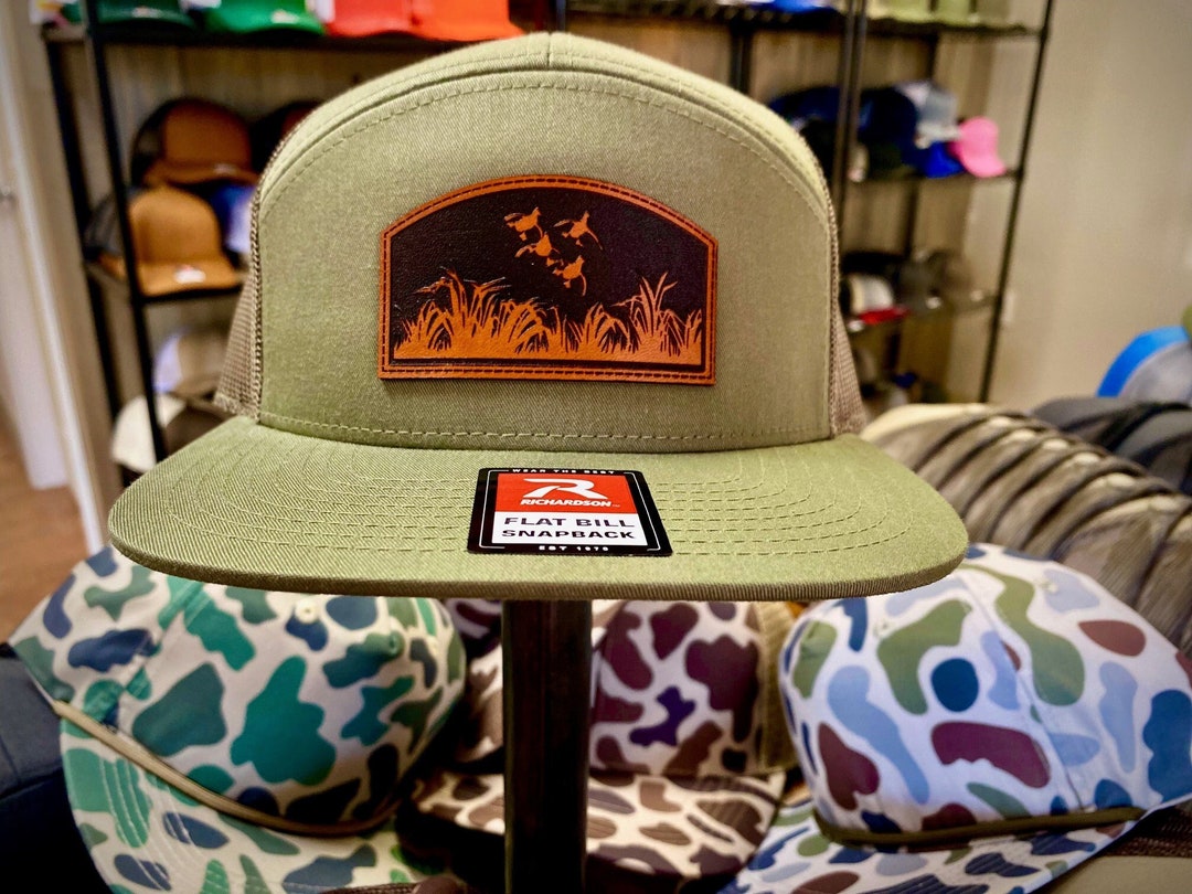 Cupped Ducks Landing Leather Patch Hat, Laser Engraved, Old Duck Camo ...