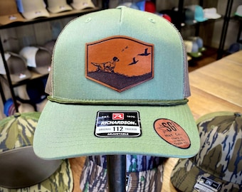 Pheasant/dog Leather Patch Hat, Laser Engraved, Richardson 112 Snapback ...
