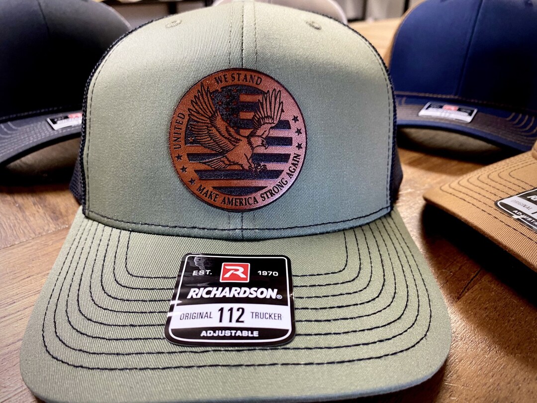 United We Stand Leather Patch Hat, Laser Engraved, Richardson 112 ...