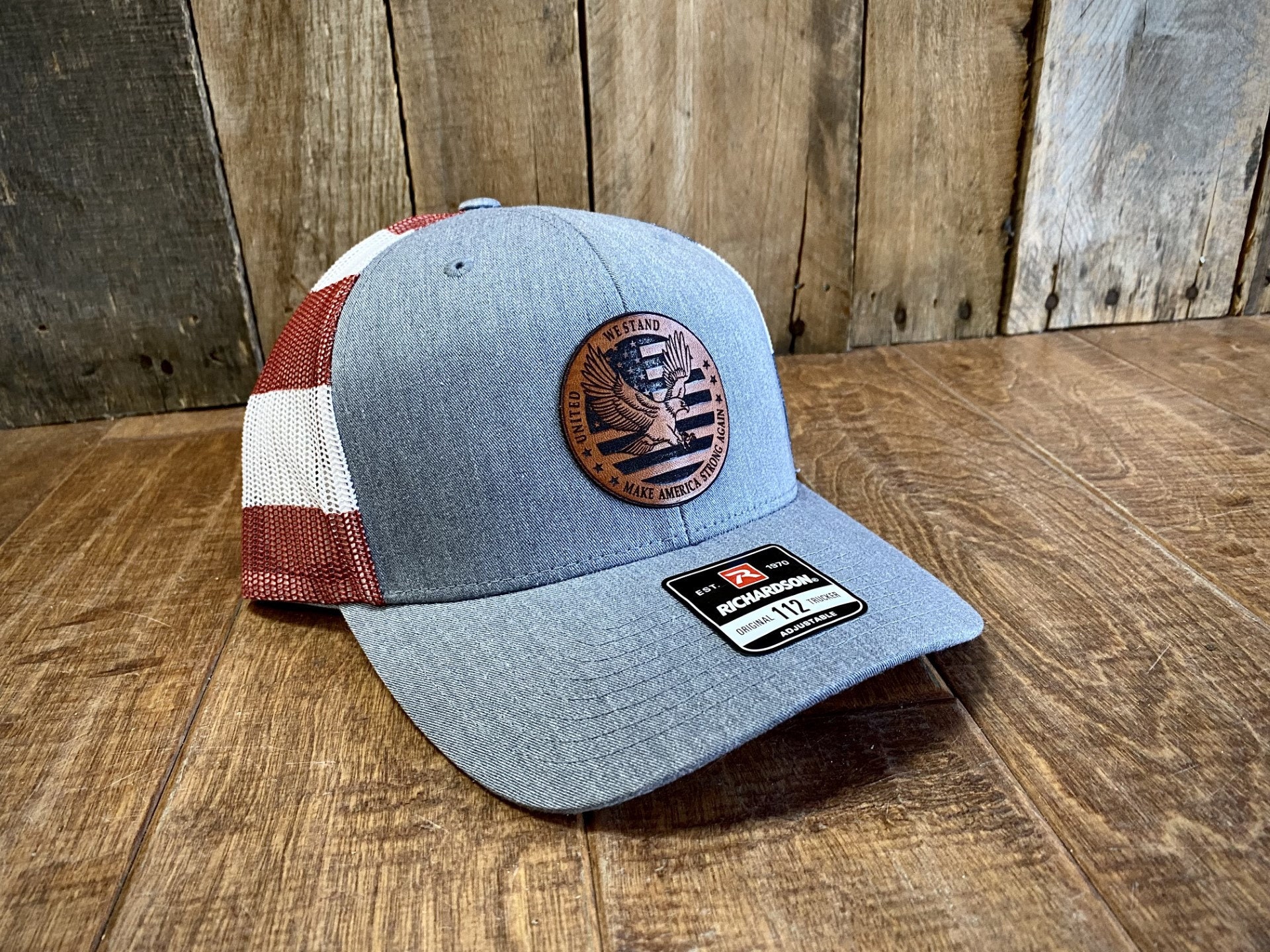 United We Stand Stars & Stripes Leather Patch Hat, Laser Engraved ...