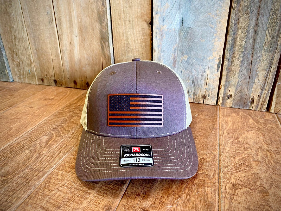 American Flag Leather Patch Hat on A, Richardson 112 Snapback Osfm ...