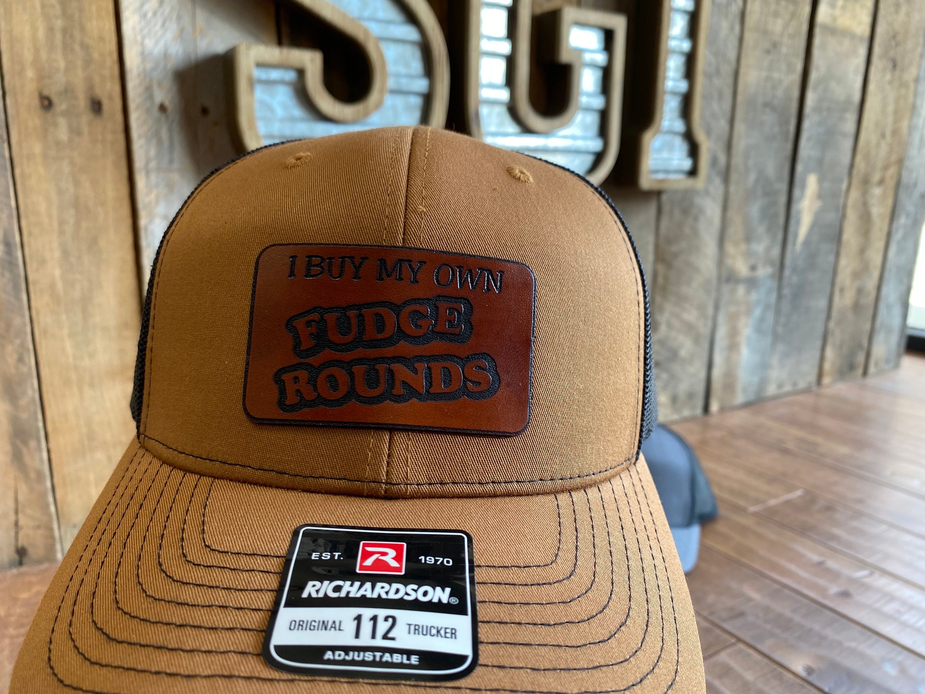 I buy my own Fudge Rounds Leather Patch Hat, Laser Engraved, Richardson ...