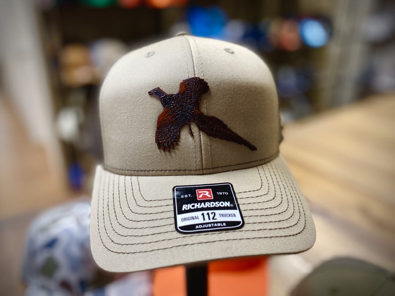Pheasant Leather Patch Hat Laser Engraved Khaki/coffee - Etsy