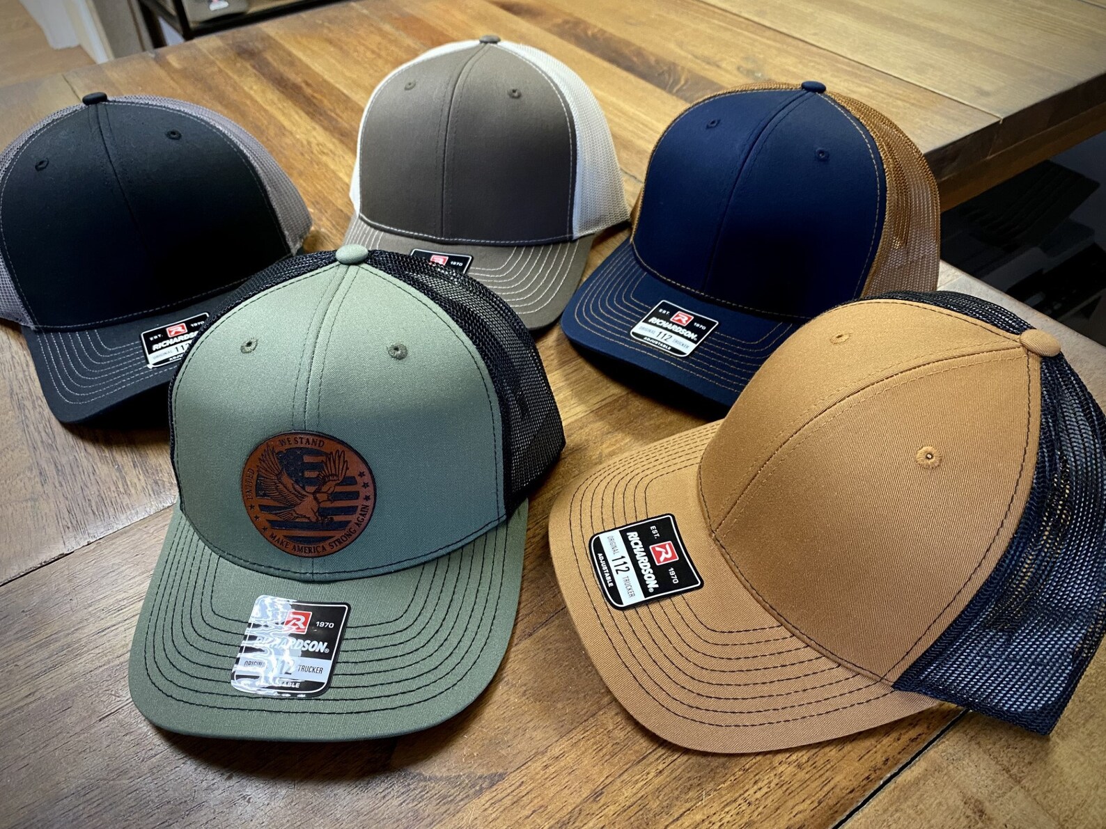United We Stand Leather Patch Hat, Laser Engraved, Richardson 112 ...