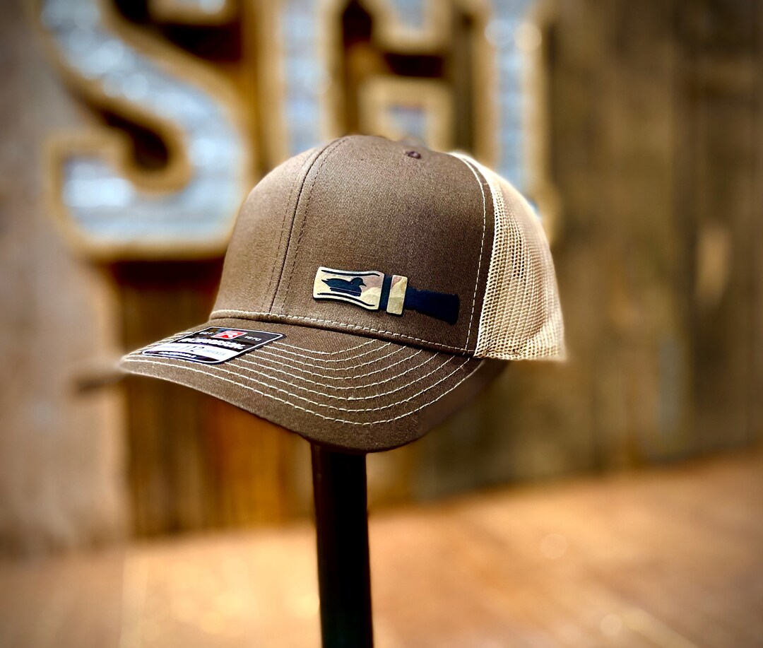 Duck Call Camo Leatherette Patch Hat, Laser Engraved, Richardson 112 ...