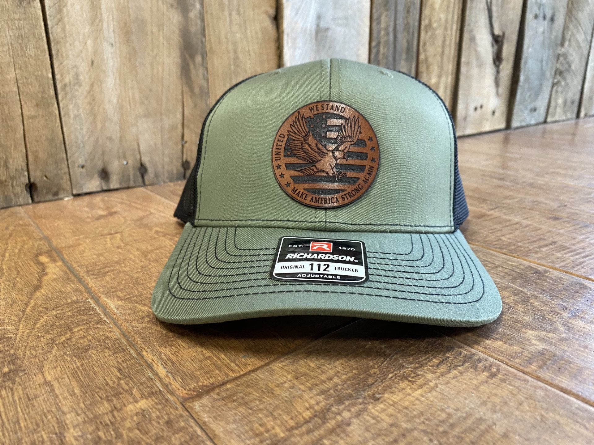 United We Stand Leather Patch Hat, Laser Engraved, Richardson 112 ...