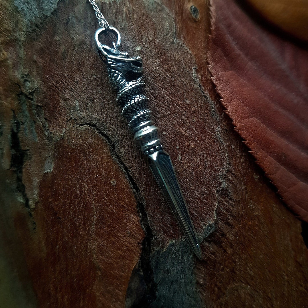 Nordic Dragon Fafnir Necklace, 925k Silver Dragon Sword Necklace ...