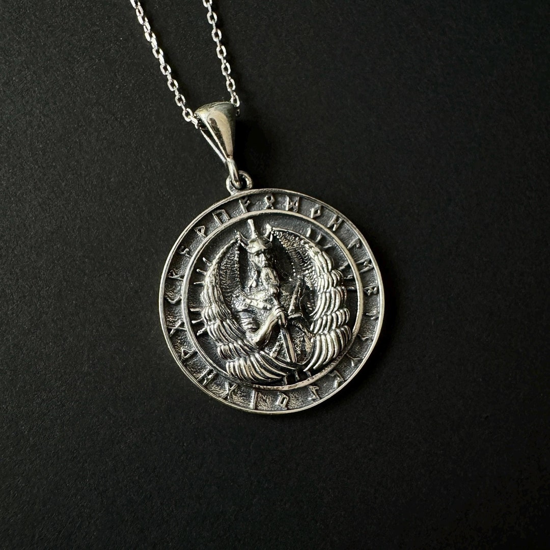 The God of War ODIN Necklace, 925 Sterling Silver the Viking God Odin Medallion, Norse Mythology ...