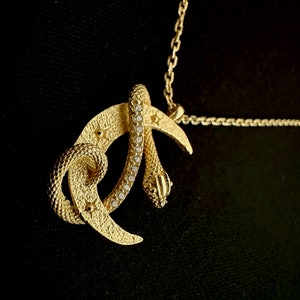 Silver Snake and Moon Necklace 925k, Serpent Pendant, Crescent Pendant ...