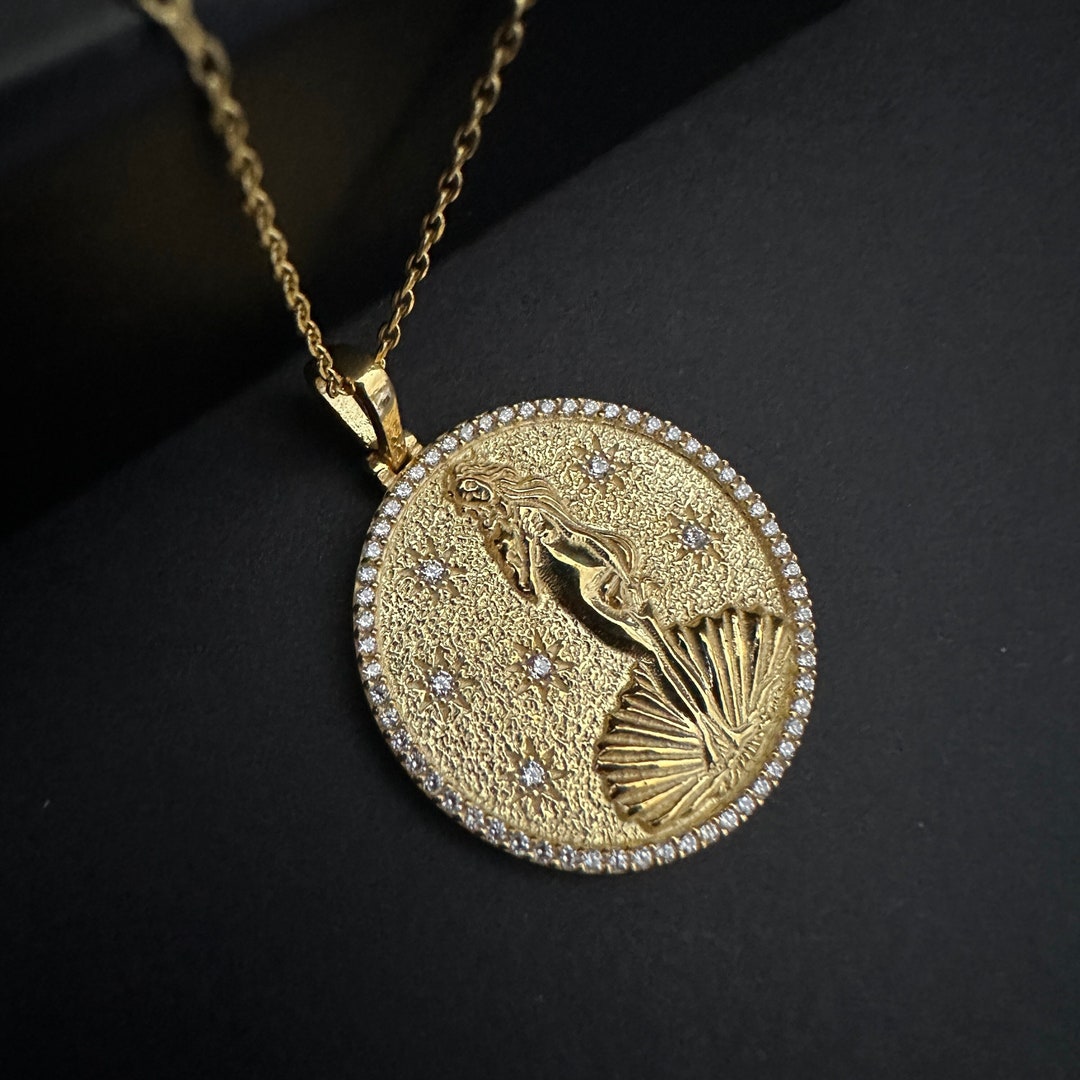 Venus Medallion, 925k Silver Goddess Venus Pendant, the Birth of Venus ...