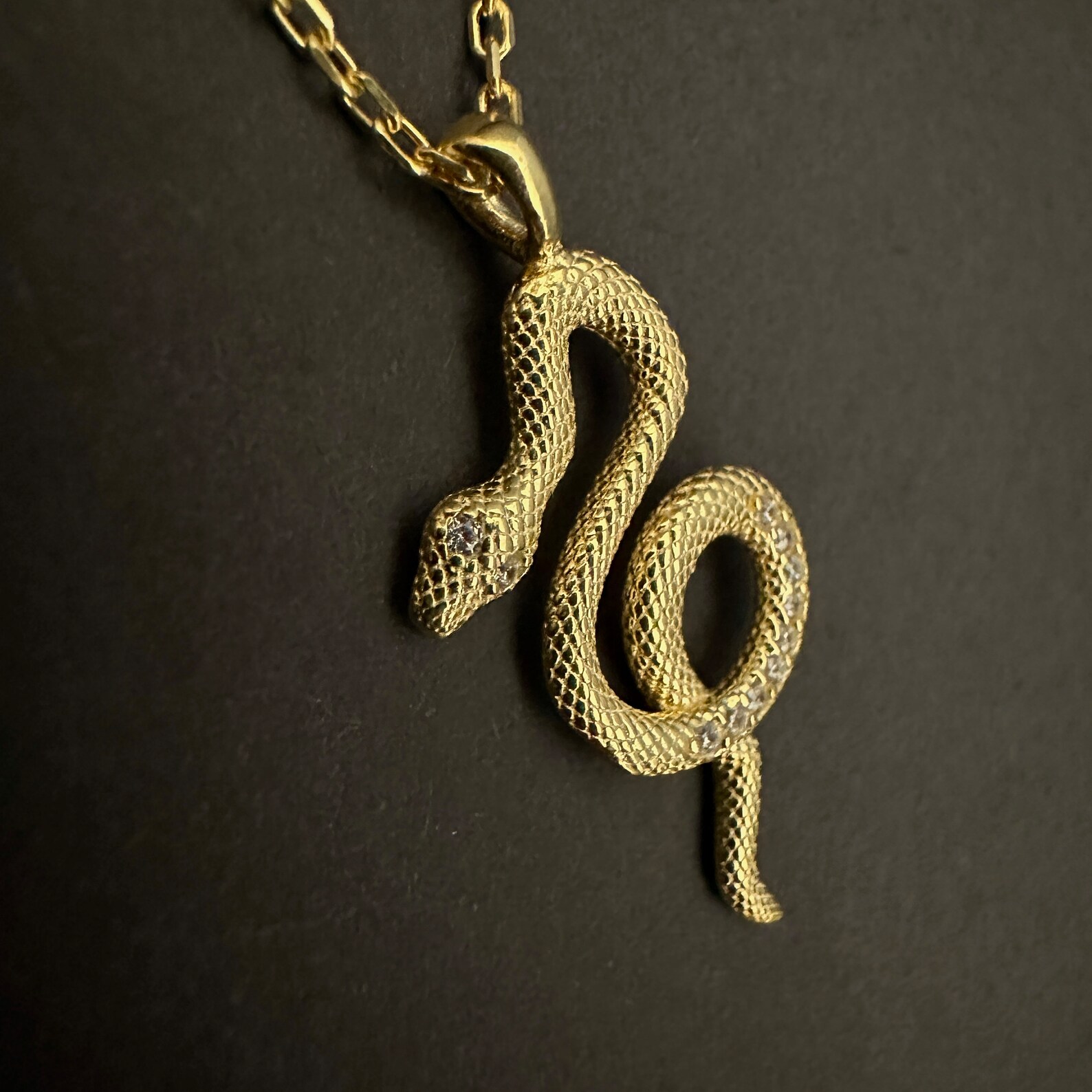Gold Snake Necklace: Sterling Silver Serpent Pendant With Zircon - Etsy