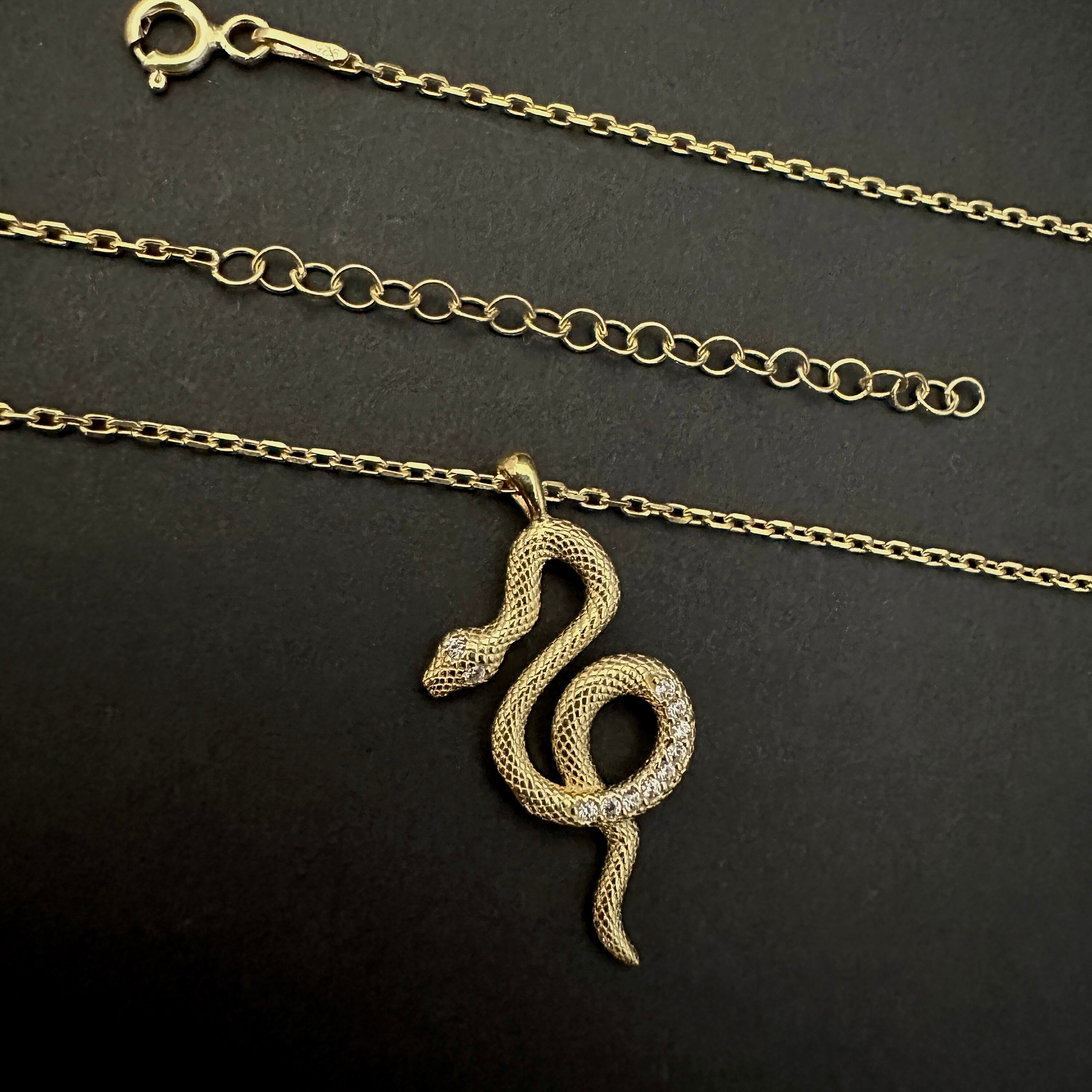 Gold Snake Necklace: Sterling Silver Serpent Pendant With Zircon - Etsy