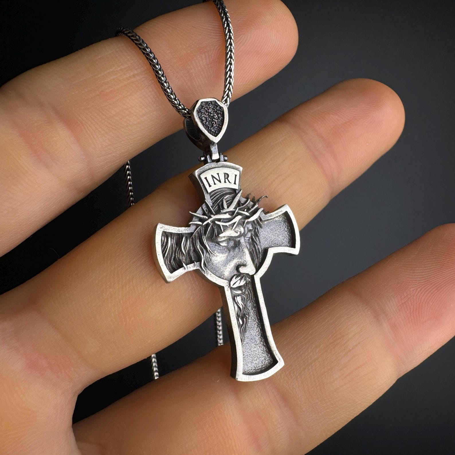 Jesus Christ Portrait Cross Necklace, 925 Sterling Silver Jesus' Face ...